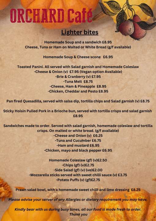 Café Sample Menus - Orchard Café - Welland Vale Garden Inspirations ...